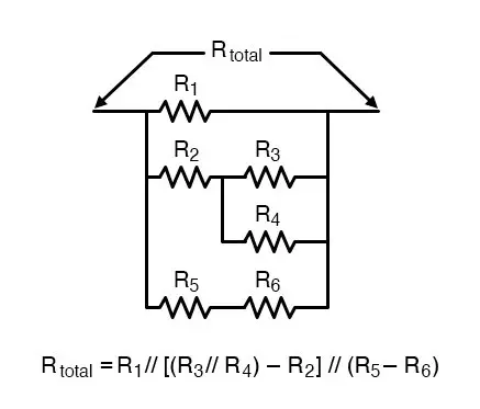 Itselde ferbining patroan as de estafette kontakten yn de eardere circuit, en oerienkommende totale ferset formule.