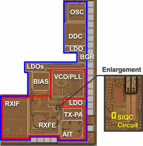 Prototaip litar transceiver RF Bluetooth LE.