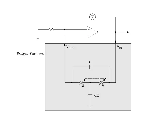 Oscillators na gargajiya na R-C: Cibiyar sadarwa ta Bridged-T da Wien Oscillator Network 4268_2