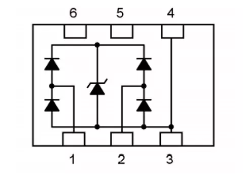 Duha ka linya nga TVS diode array nga adunay parallel Zener diode