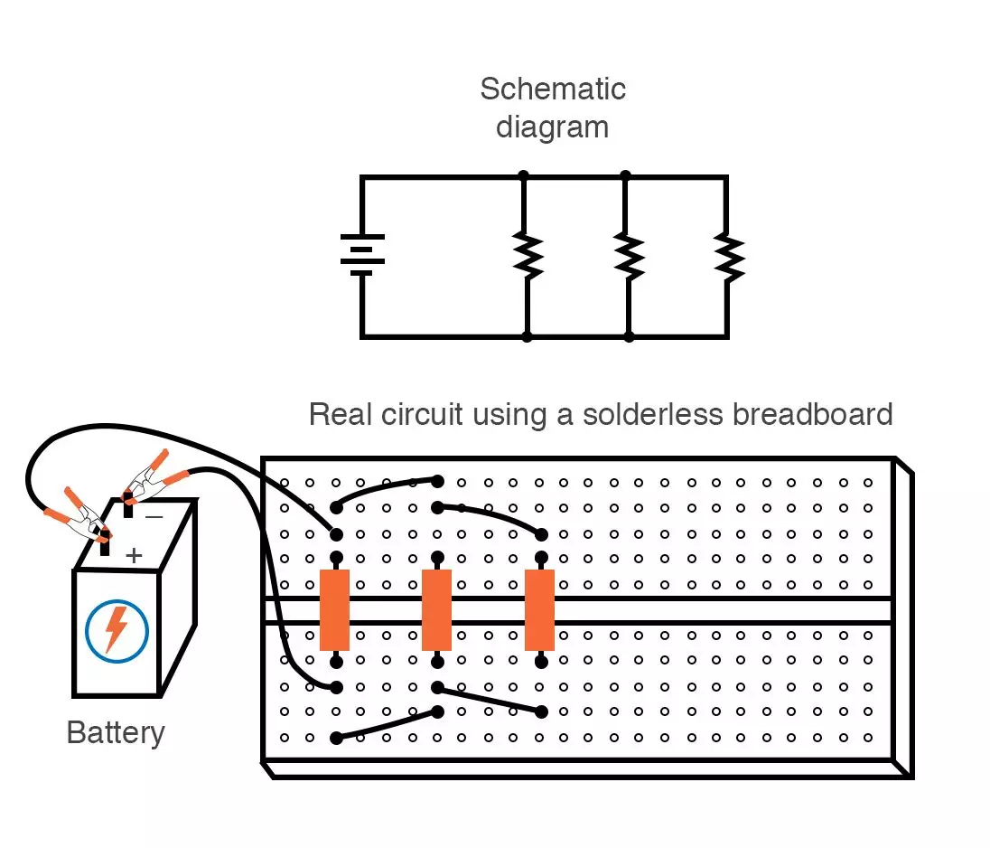 parallel circuit ukwakhiwa breadboard