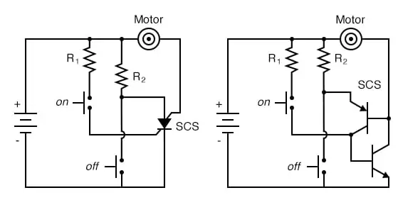 SCS: Circuit start/stop motor, circuit mitovy amin'ny transistor roa.